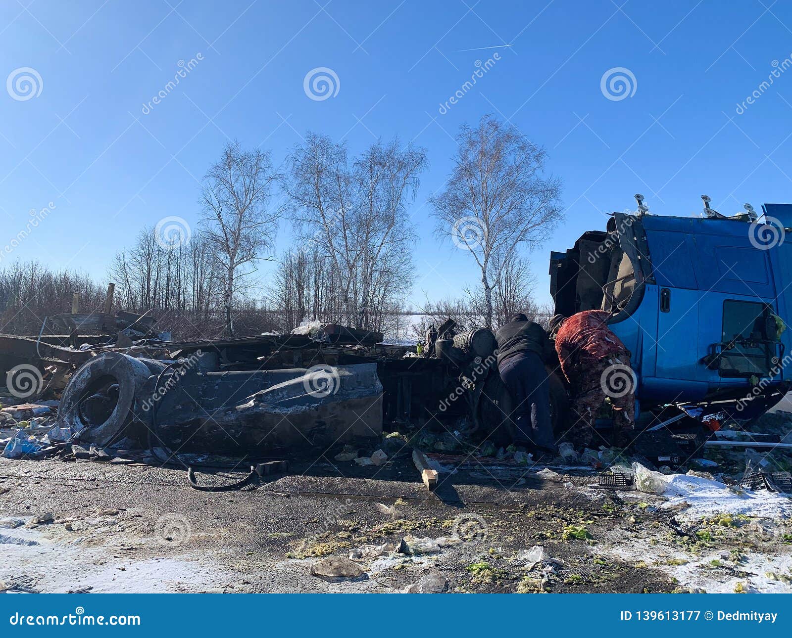 Crashed and Damaged Freight Cargo Truck after Road Accident Stock Image ...