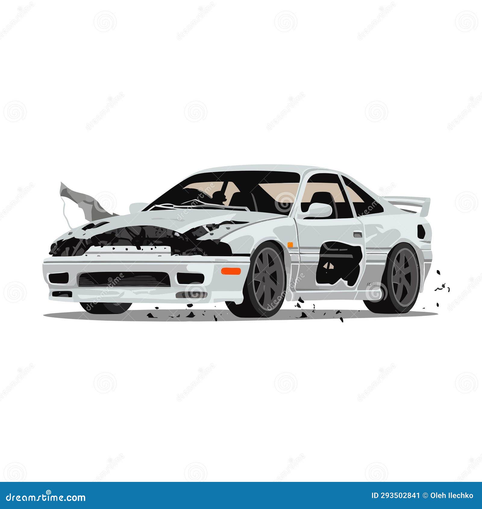 Crashed Destroyed Generic Car Vector Flat Isolated Illustration Stock ...