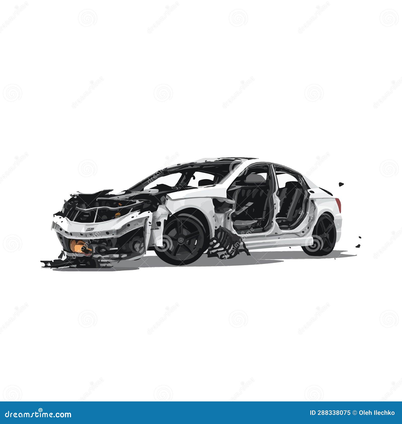 Crashed Destroyed Generic Car Vector Flat Isolated Illustration Stock ...