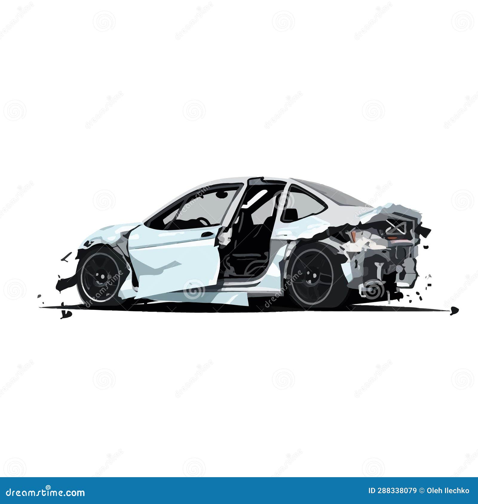 Crashed Destroyed Generic Car Vector Flat Isolated Illustration Stock ...