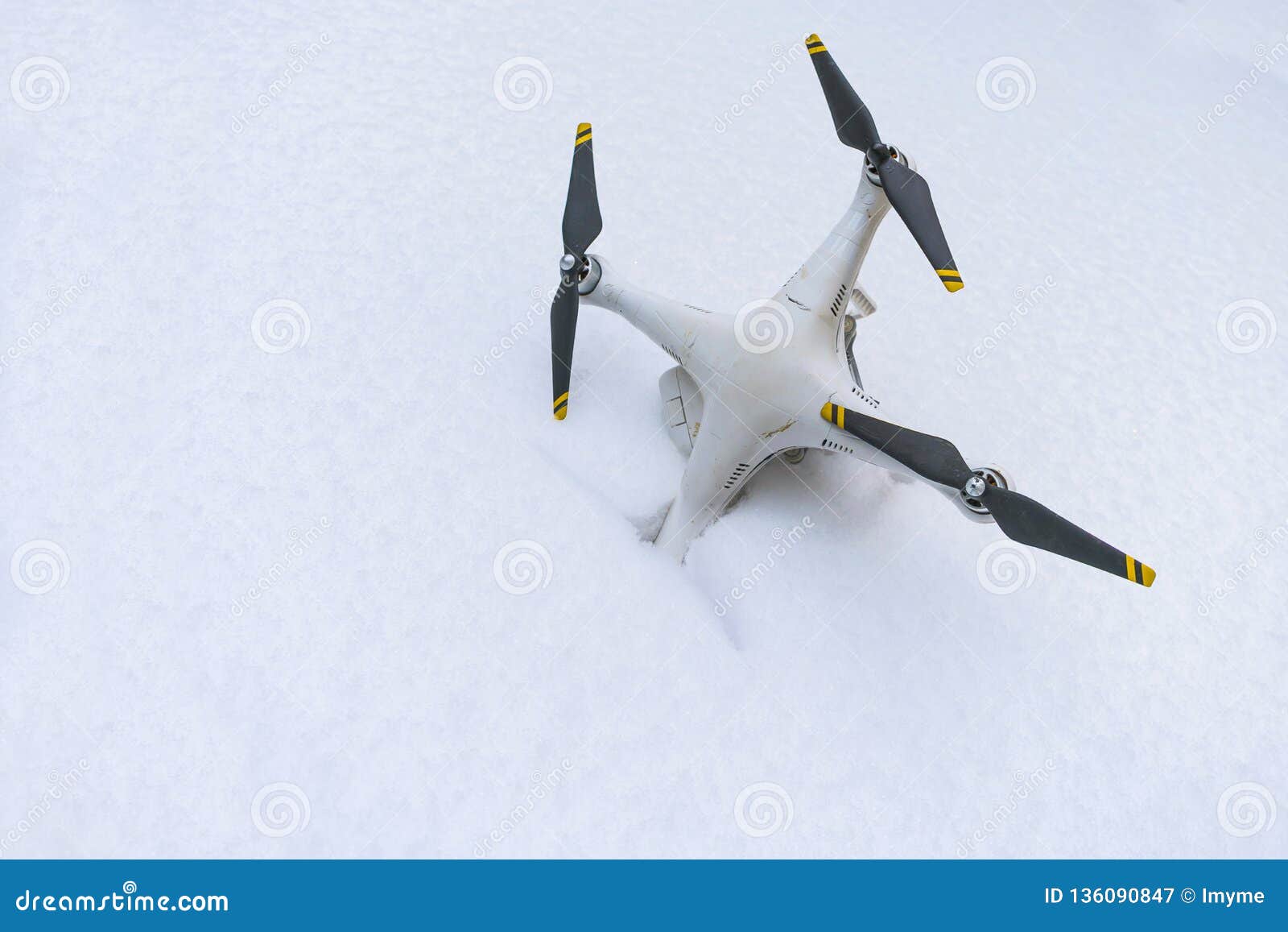 The Crashed Drone. Fallen in Snow. Phantom 3. Stock Image - Image of ...