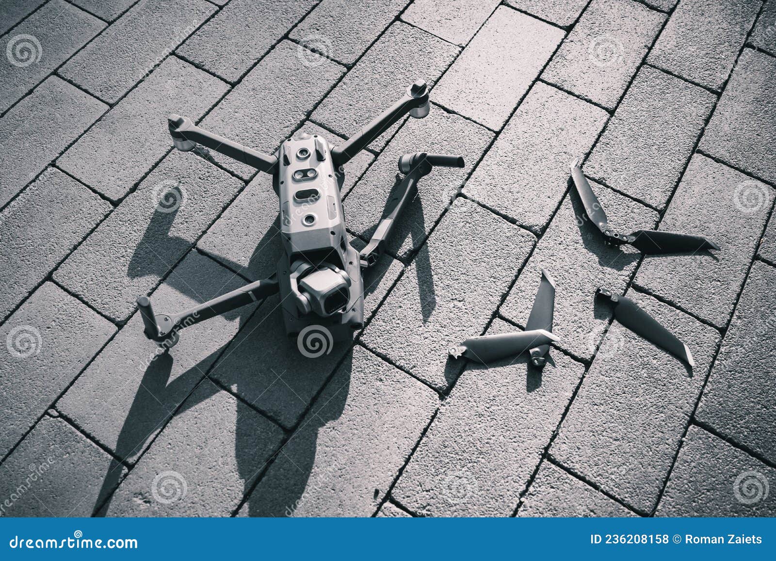 Crashed Drone Lays on the Ground and Damaged Stock Photo - Image of ...
