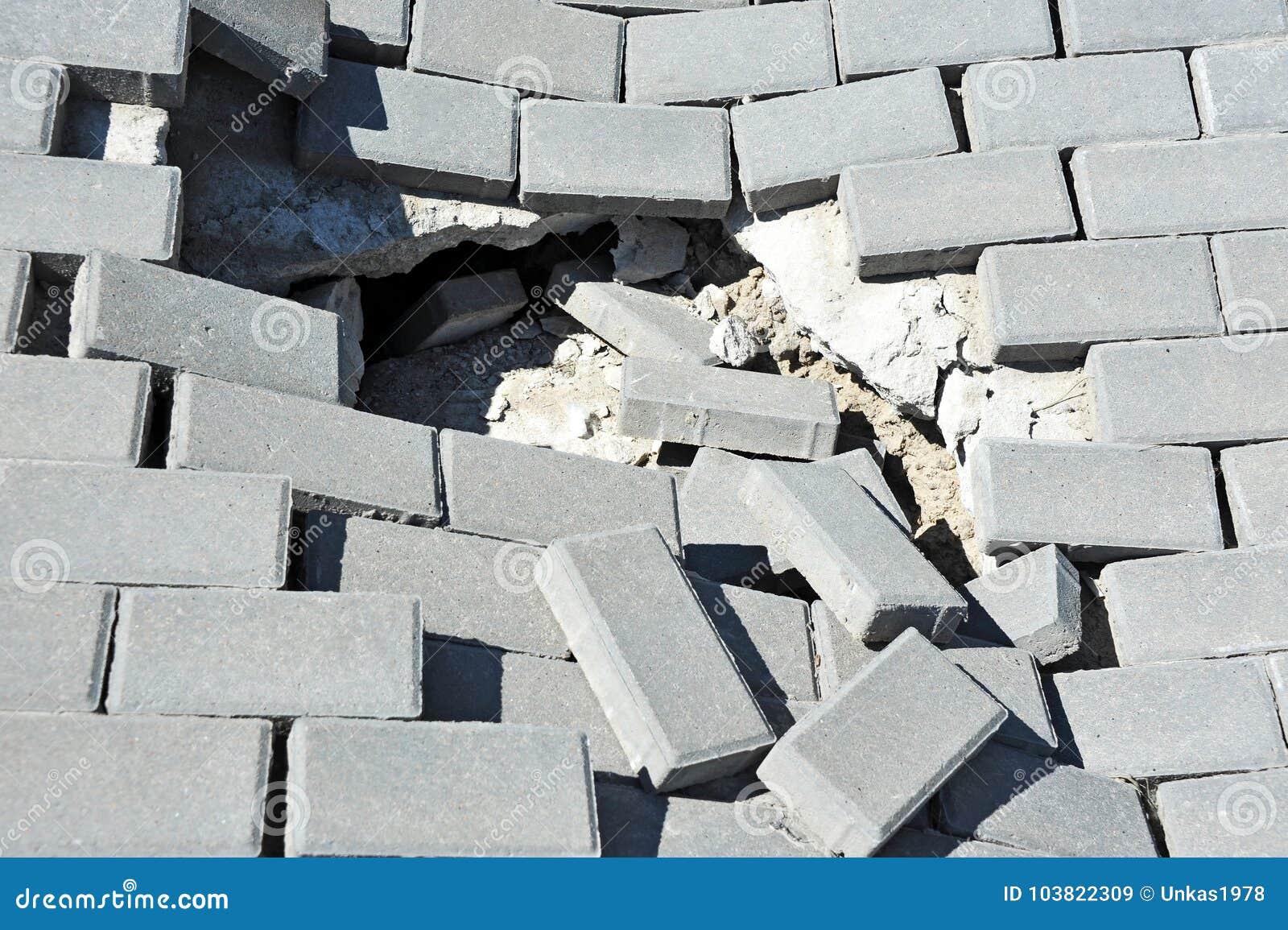 Crashed Hole in Cobblestone Stock Image - Image of crashed, crash ...