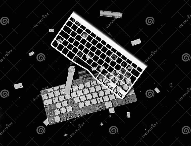 Smashed Keyboard Isolated on Black Background Stock Photo - Image of ...