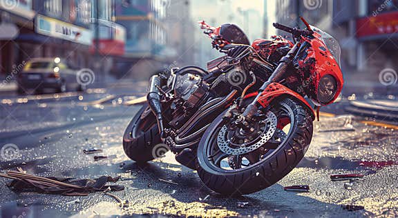 Crashed Motorcycle on the Road. Road Traffic Accident Stock Image ...