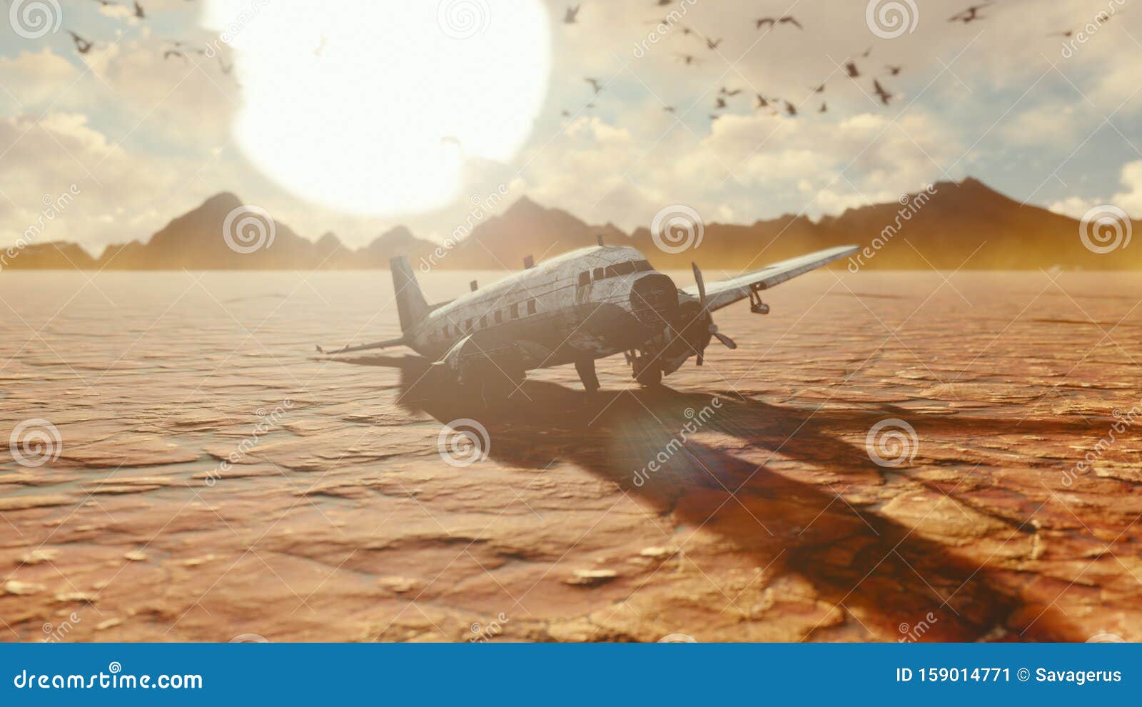 The Crashed Plane is in the Desert. Apocalyptic View of the Hot Desert ...
