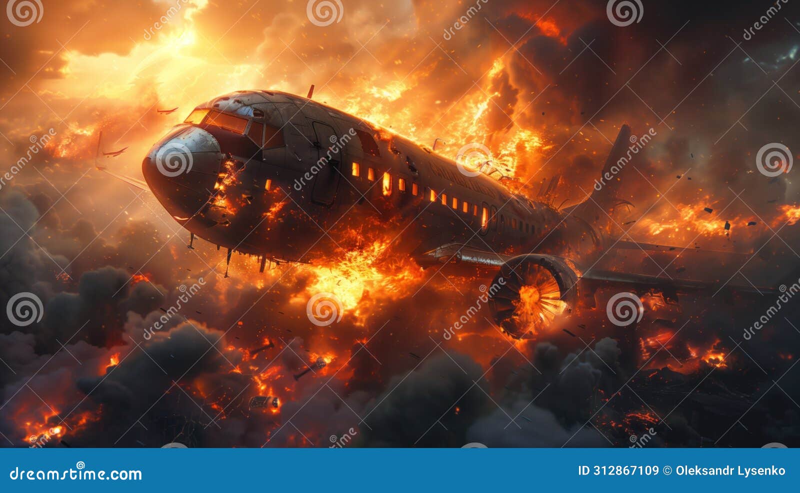 Crashed Plane on Fire Plane Crash Stock Illustration - Illustration of ...