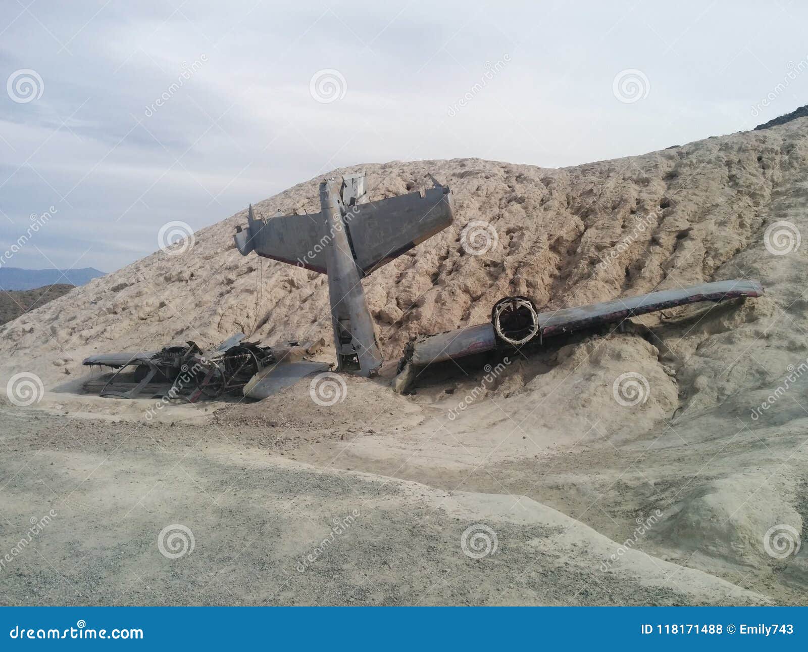 Crashed Plane on Small Desert Hill Stock Photo - Image of metal, hill ...