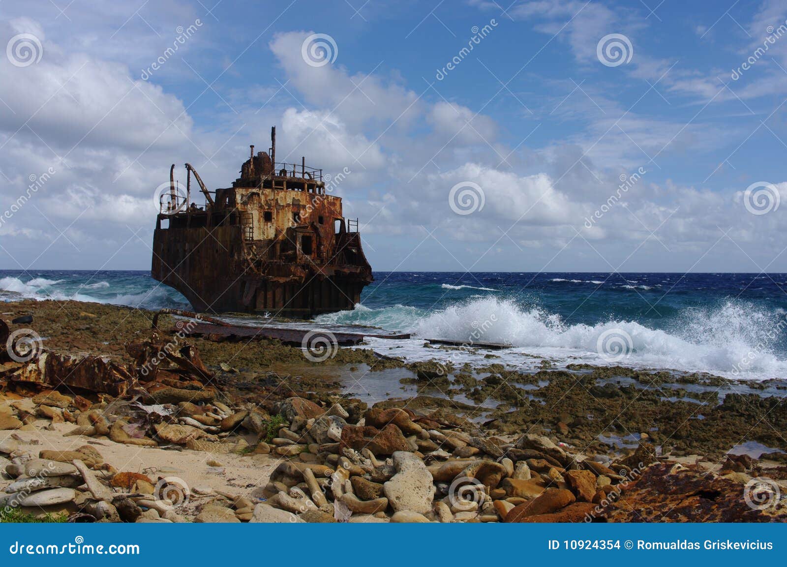 Crashed ship stock photo. Image of stones, waves, clouds - 10924354
