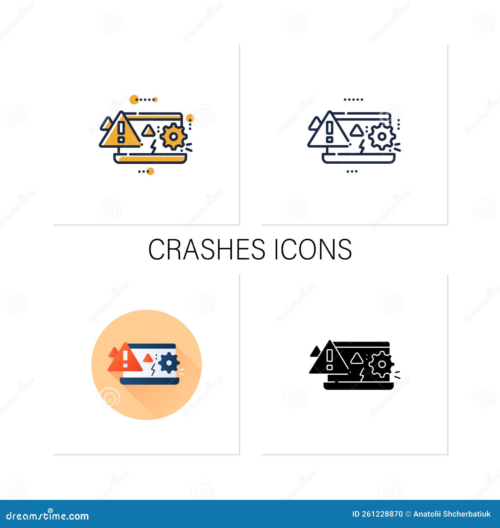 Crashes icons set stock vector. Illustration of importance - 261228870