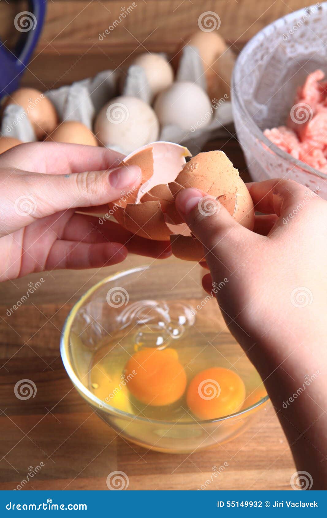 Crashing Eggs for Preparing Food Stock Photo - Image of yellow ...