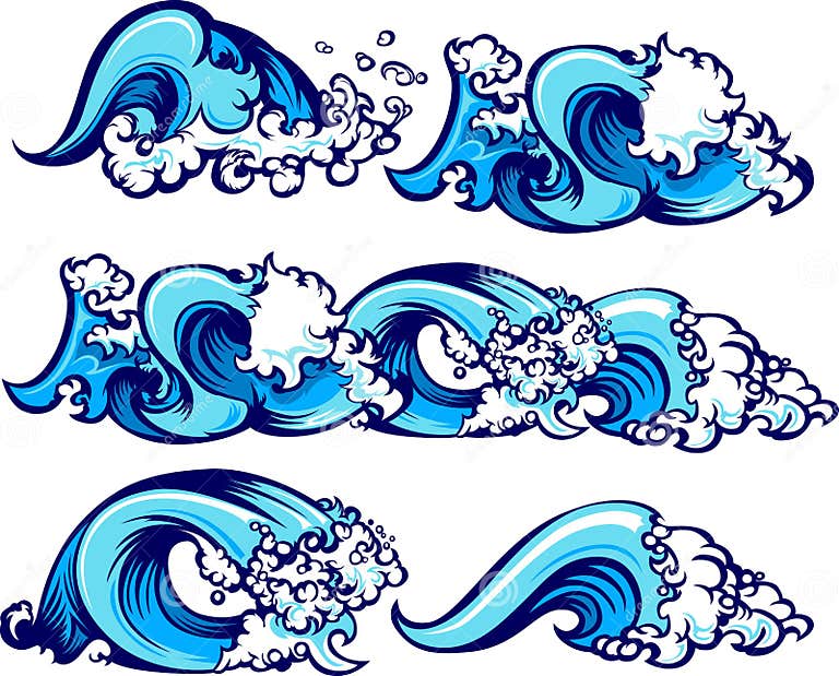 Crashing Water Waves Vector Illustrations Stock Vector - Illustration ...