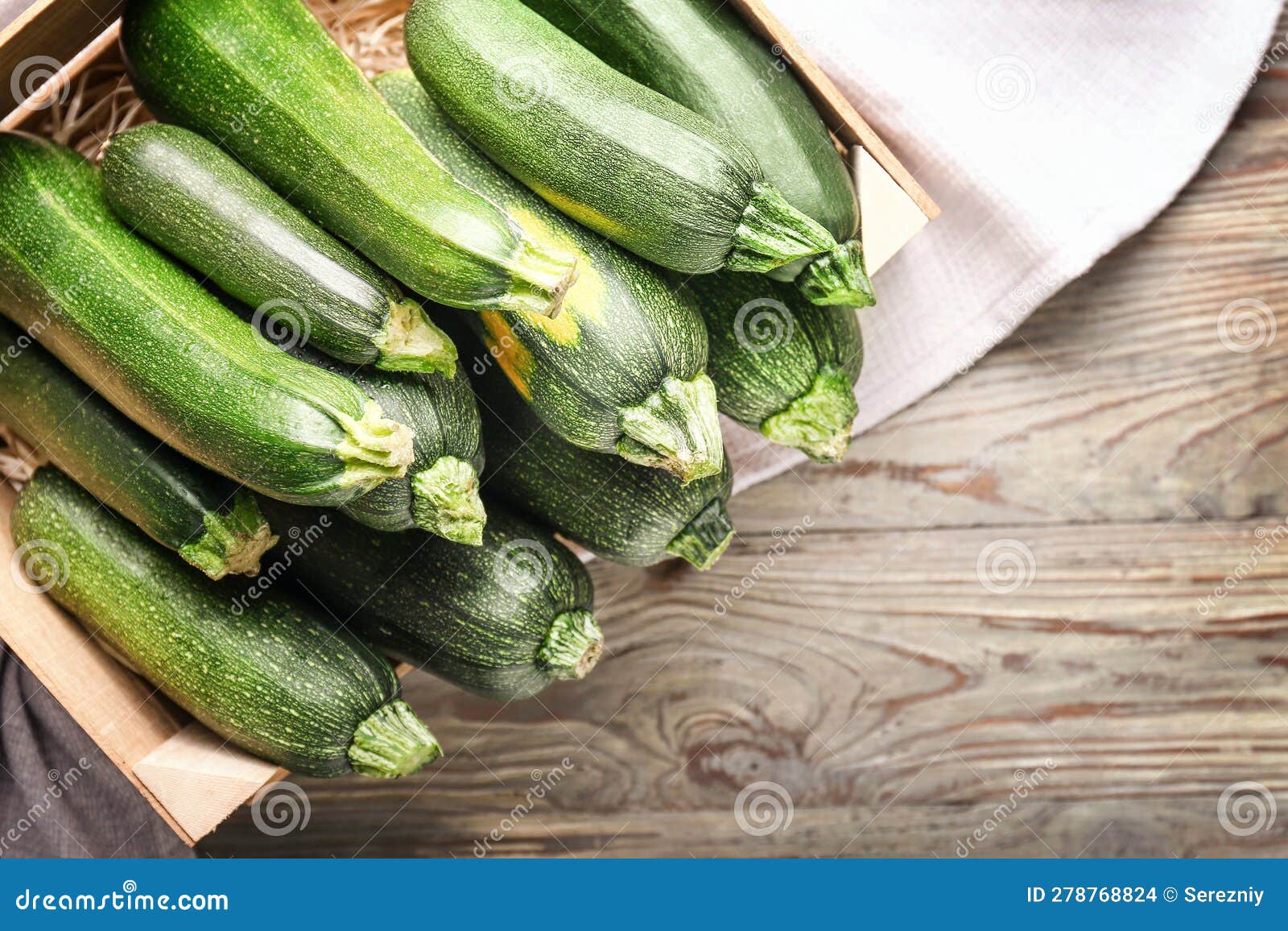 Crate with Fresh Zucchini Squashes on Wooden Table Stock Photo - Image ...