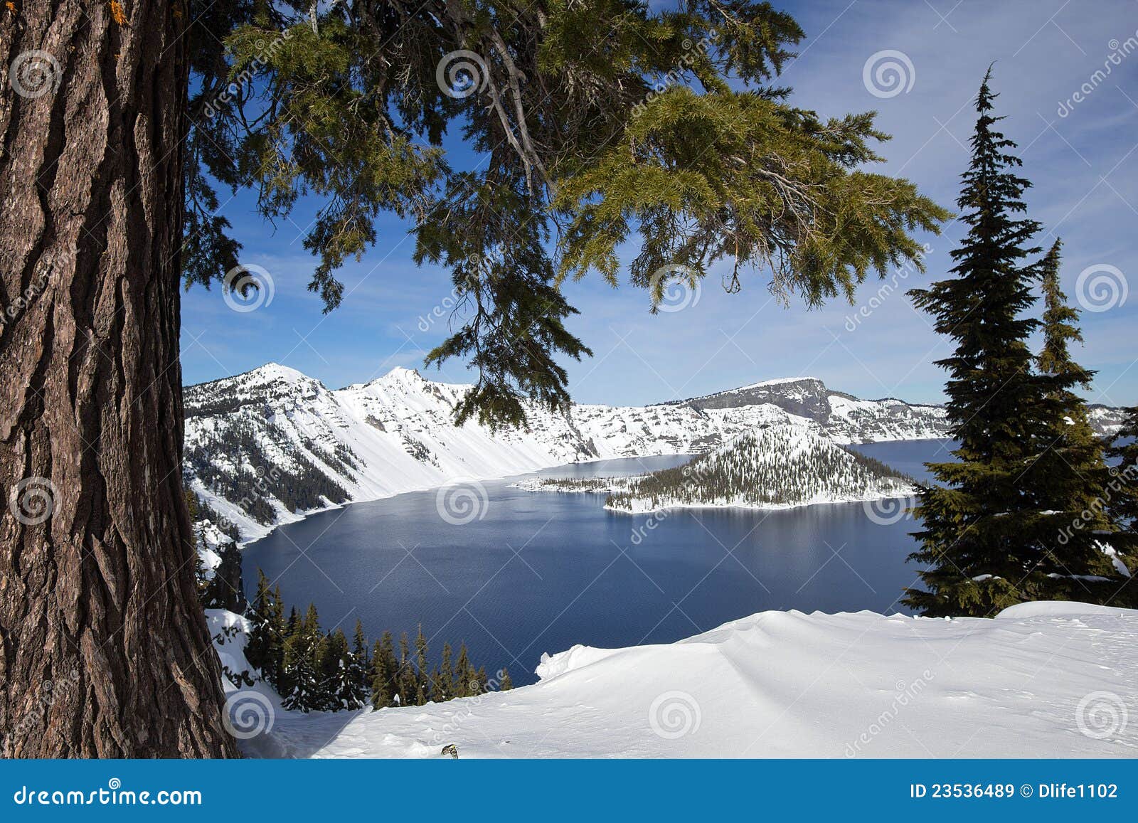 Crater Lake Oregon Scenic Snow-scape Stock Image - Image of oregon ...