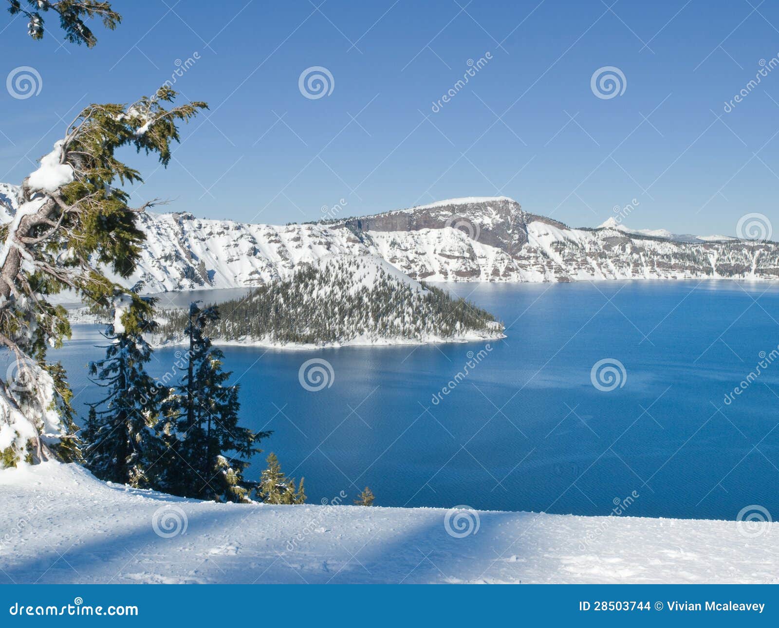 Crater Lake in winter stock photo. Image of crater, trees - 28503744