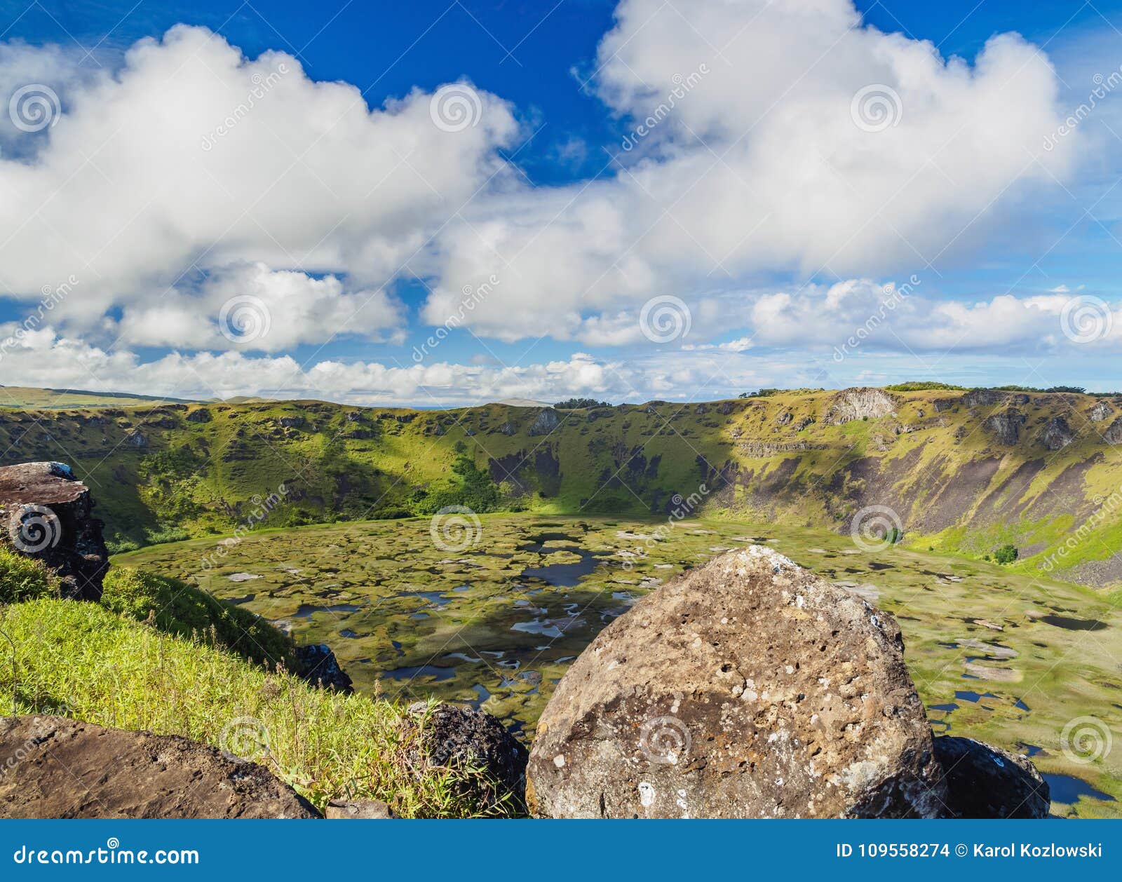 Rano Kau Volcano on Easter Island, Chile Stock Photo - Image of ...