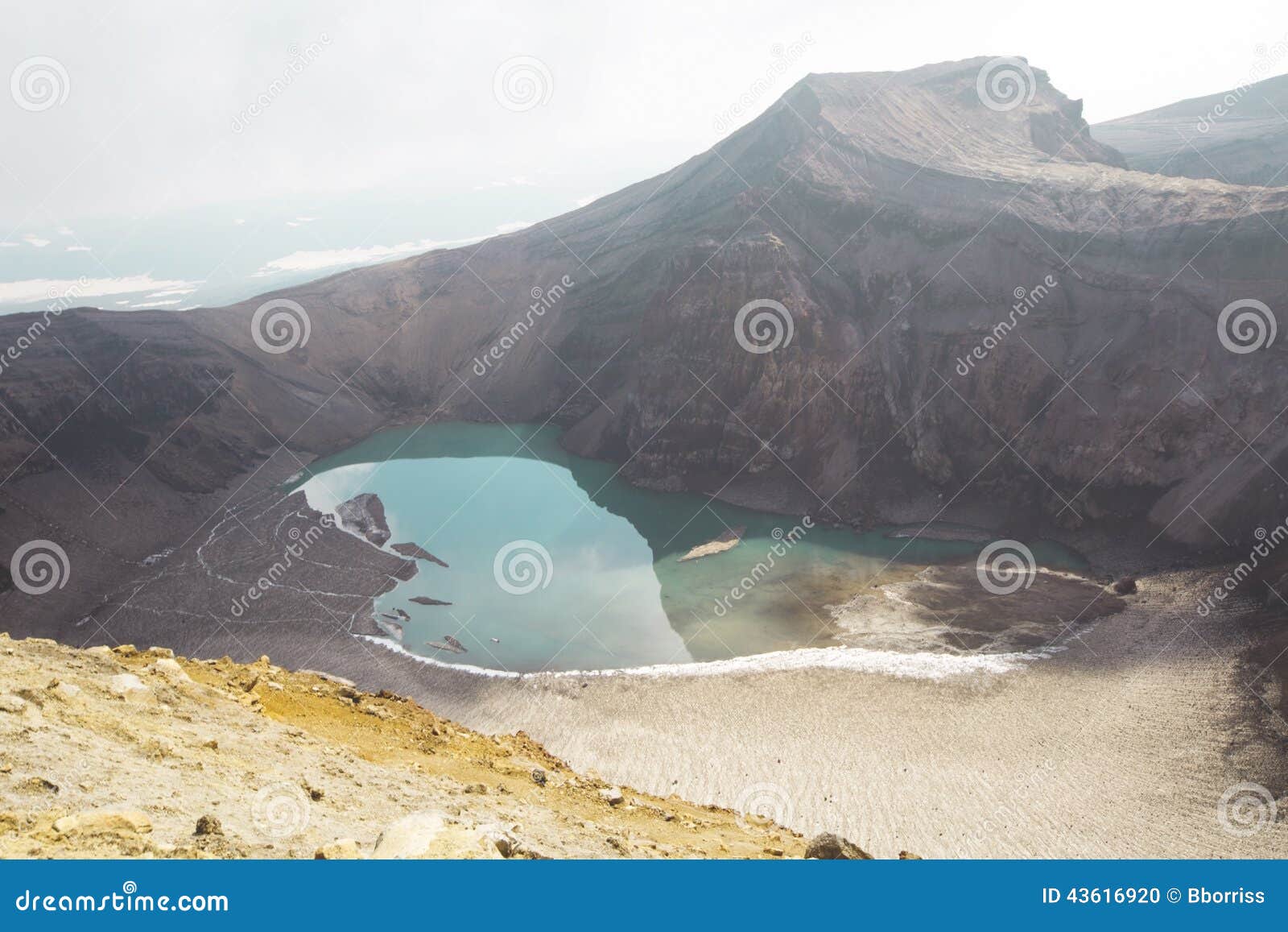 Crater of a Volcano with Acid Lake Stock Photo - Image of adventure ...