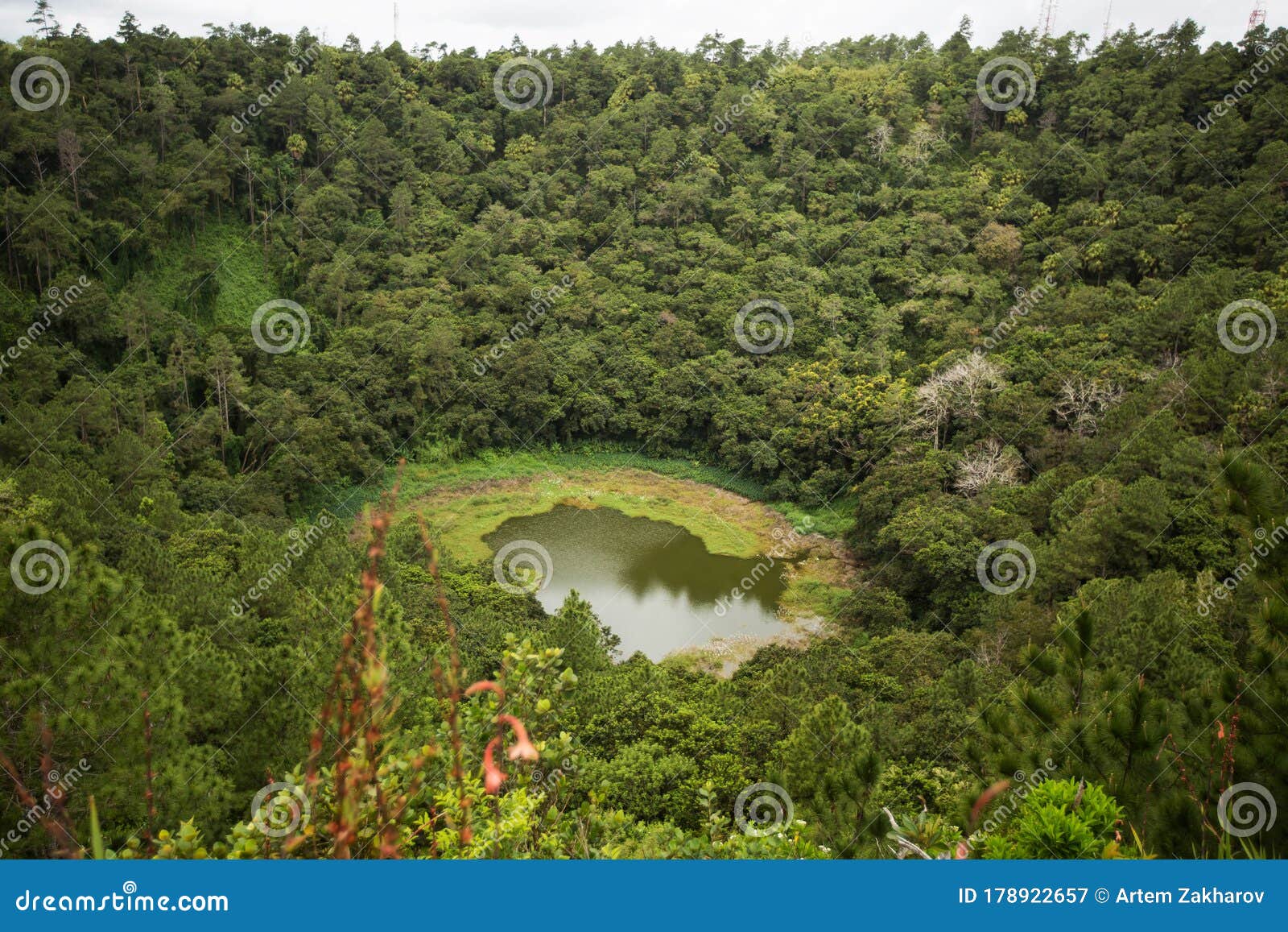 Crater of the Volcano with Green Forest and a Lake in Mauritius. Stock ...