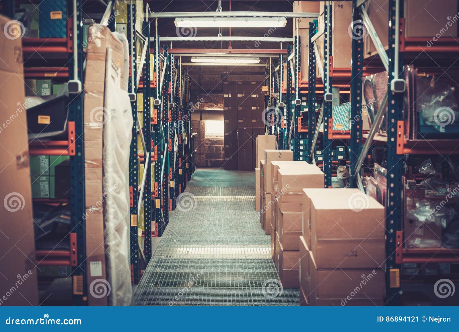 Crates and Boxes on a Shelves in a Warehouse Stock Image - Image of ...