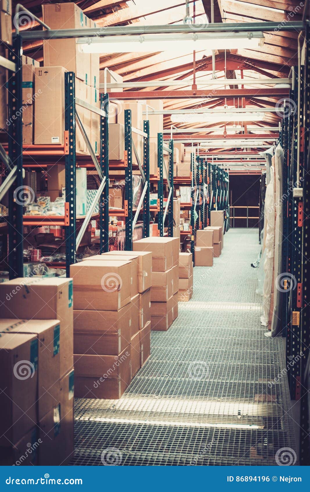 Crates and Boxes on a Shelves in a Warehouse Stock Photo - Image of ...