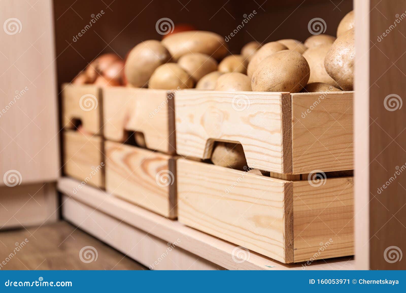 Crates with Potatoes on Shelf. Orderly Storage Stock Image - Image of ...