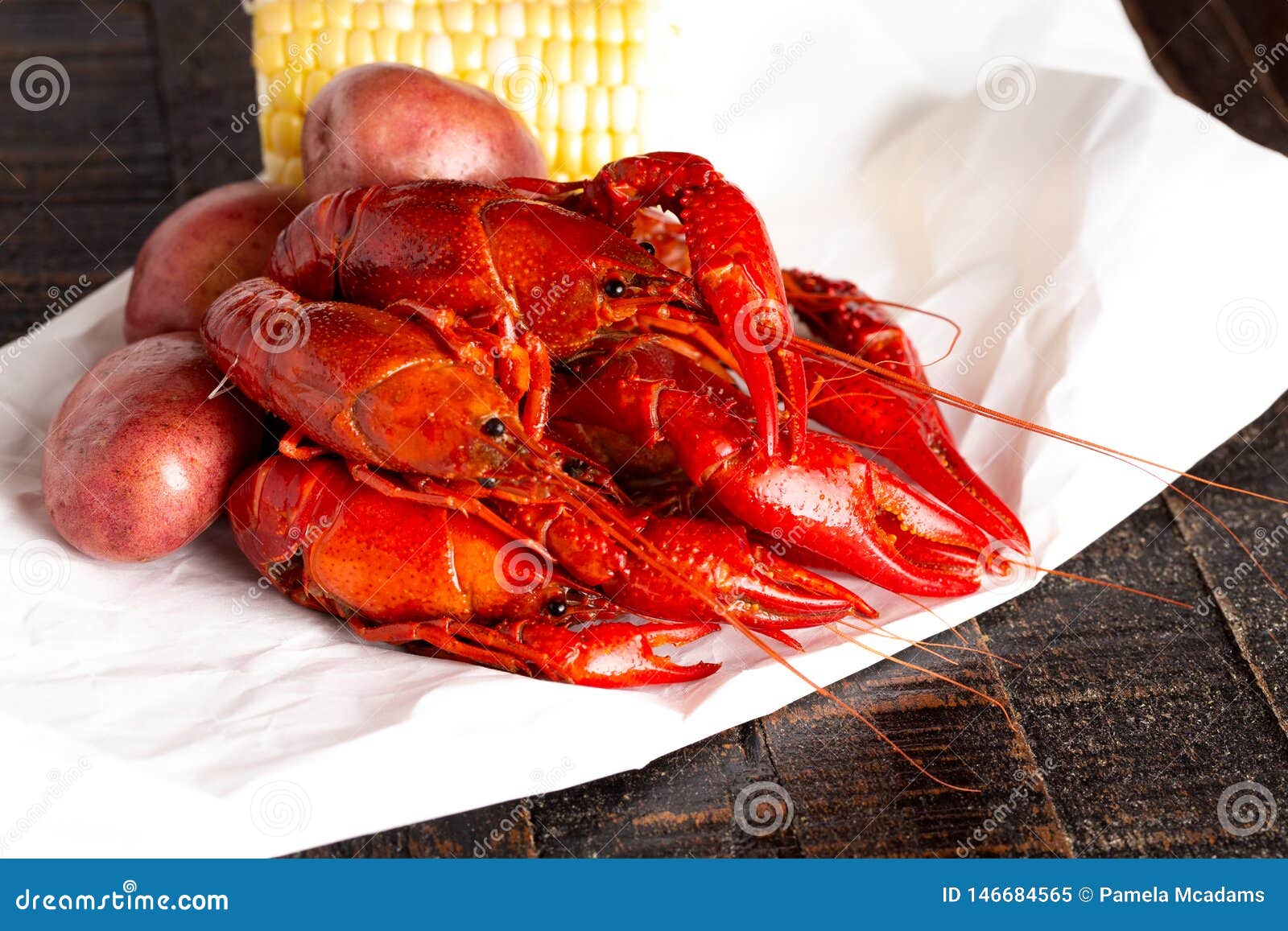 A Crawfish Boil with Corn on the Cob and Potatoes Stock Image - Image ...