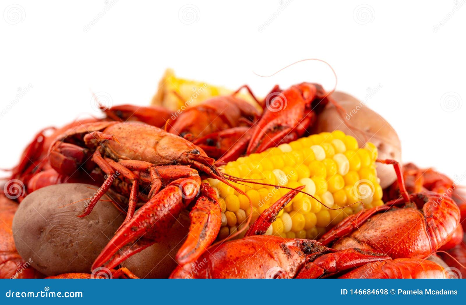 A Crawfish Boil with Corn on the Cob and Potatoes Stock Photo - Image ...