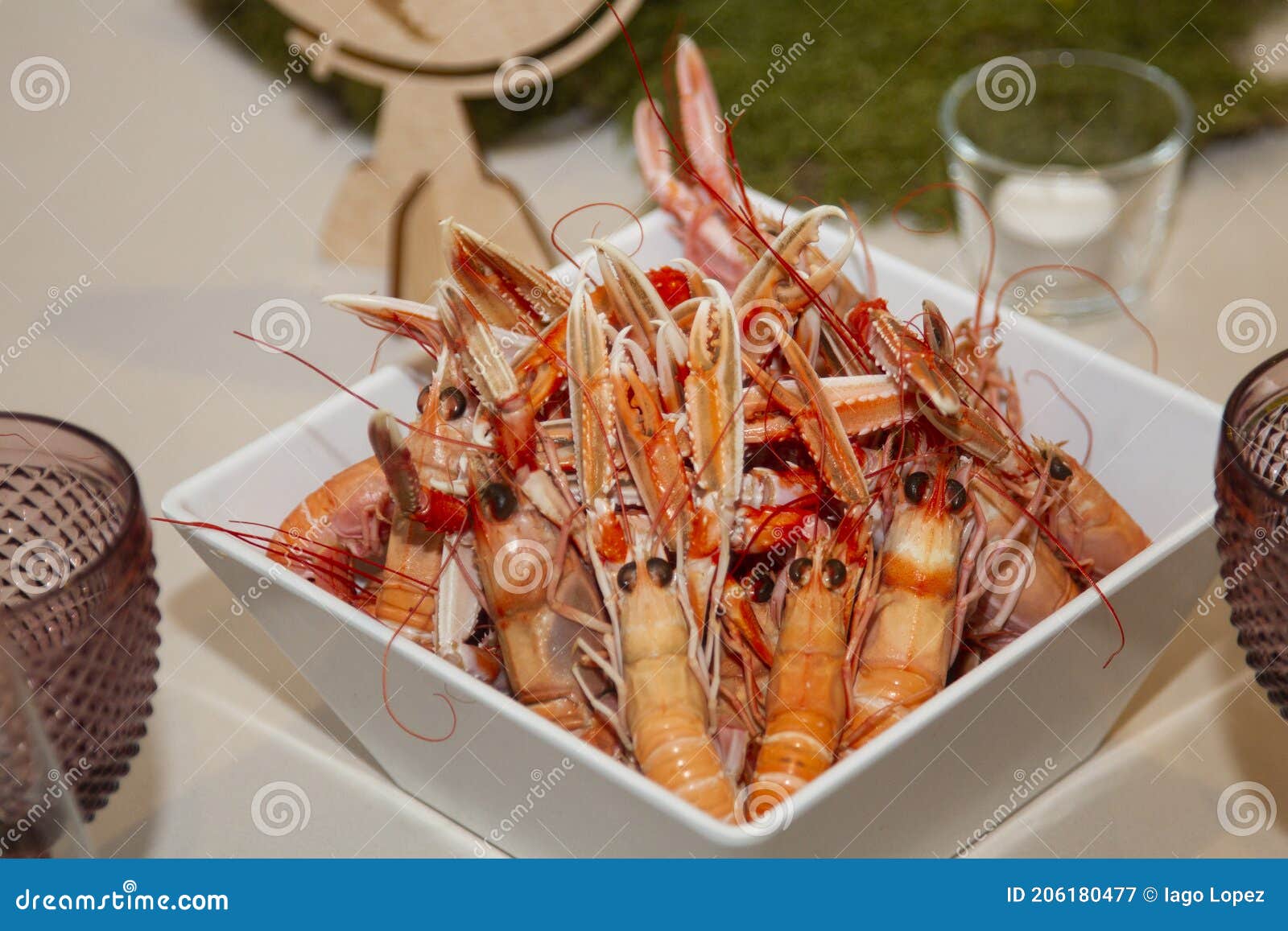 Crawfish Cooked in White Square Porcelain Platter on Wedding Banquet ...