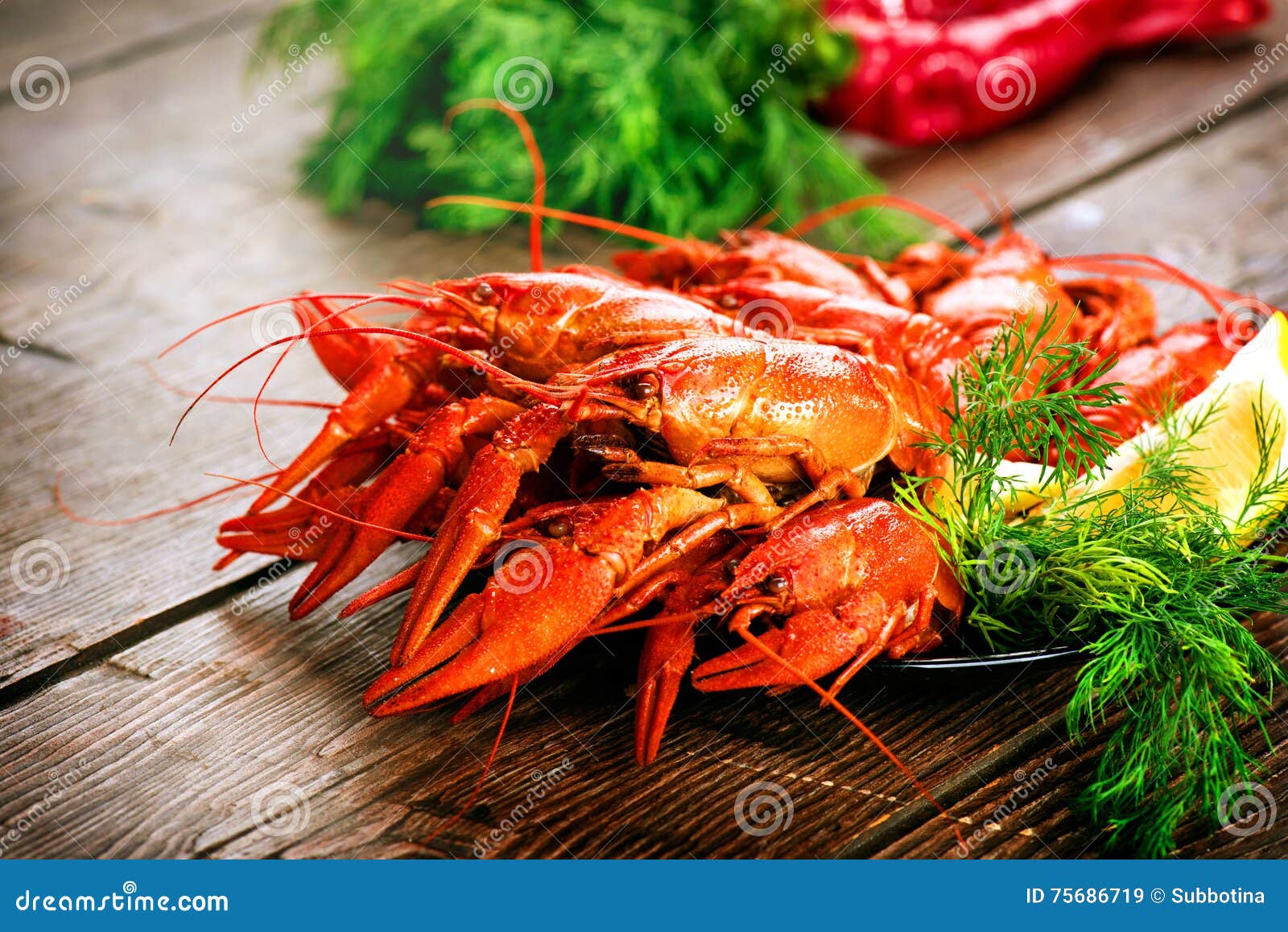 Crawfish. Red Boiled Crayfish on a Wooden Table Stock Image - Image of ...