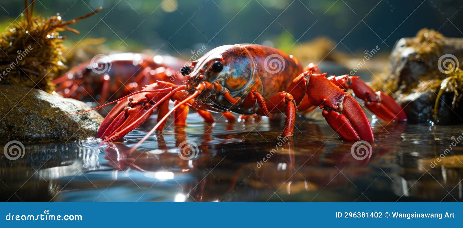 Crawfish in the Water. Close-up of a Red Crayfish Stock Illustration ...