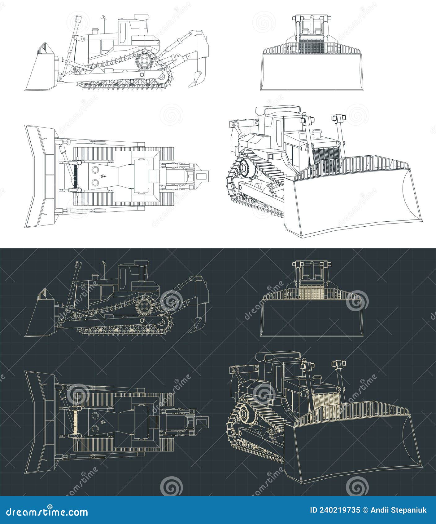 Crawler Bulldozer Blueprints Stock Vector - Illustration of cultivation ...