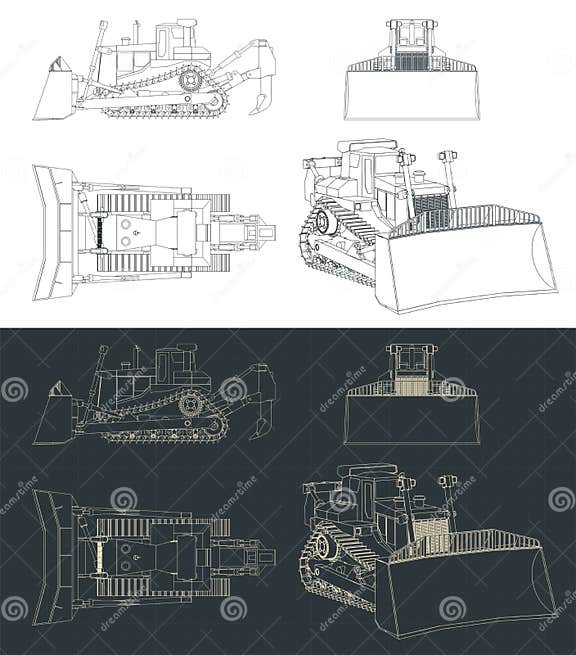 Crawler Bulldozer Blueprints Stock Vector - Illustration of cultivation ...