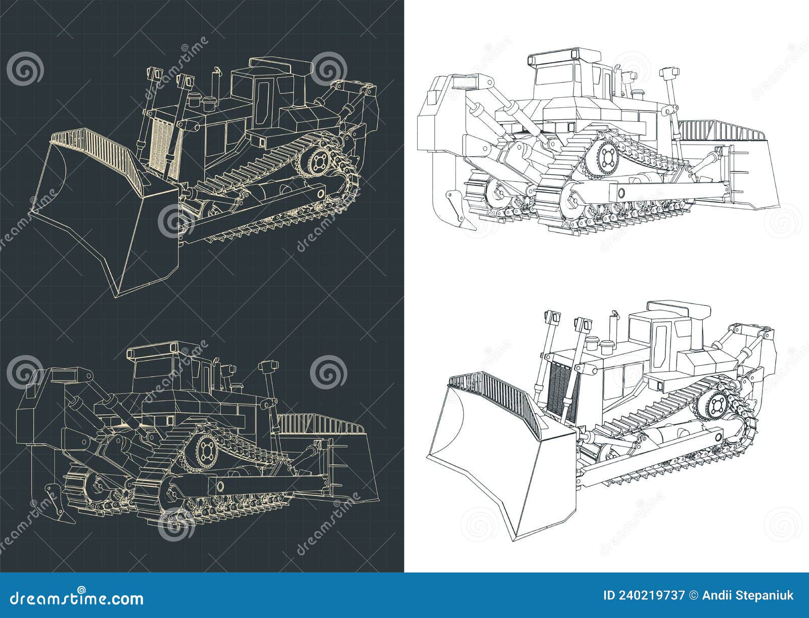 Crawler bulldozer drawings stock vector. Illustration of vehicle ...