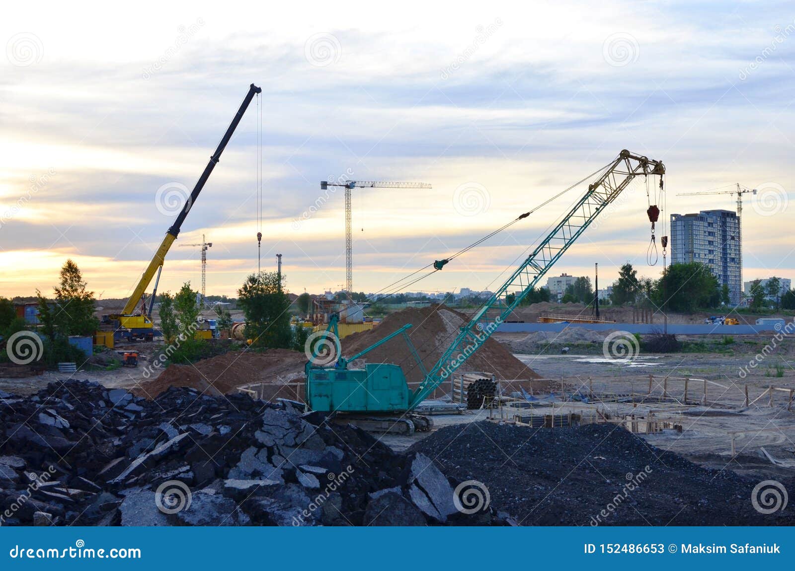 Crawler Crane on the Construction Site for Loading and Unloading and ...