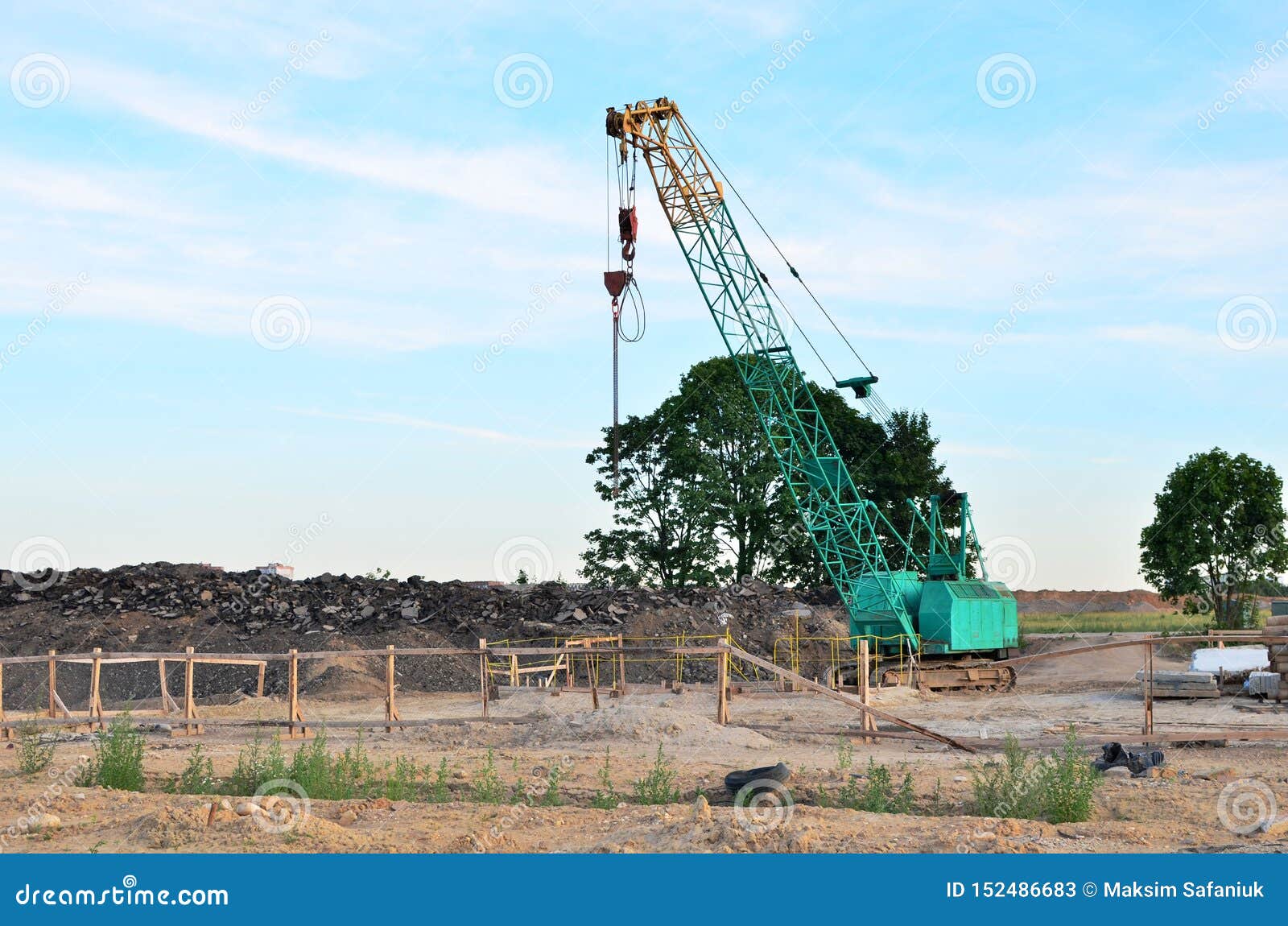 Crawler Crane on the Construction Site for Loading and Unloading and ...