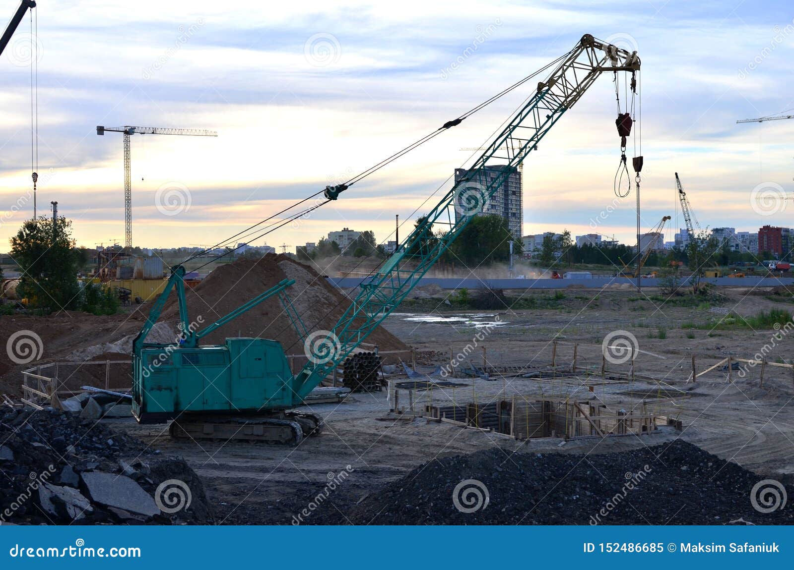 Crawler Crane on the Construction Site for Loading and Unloading and ...