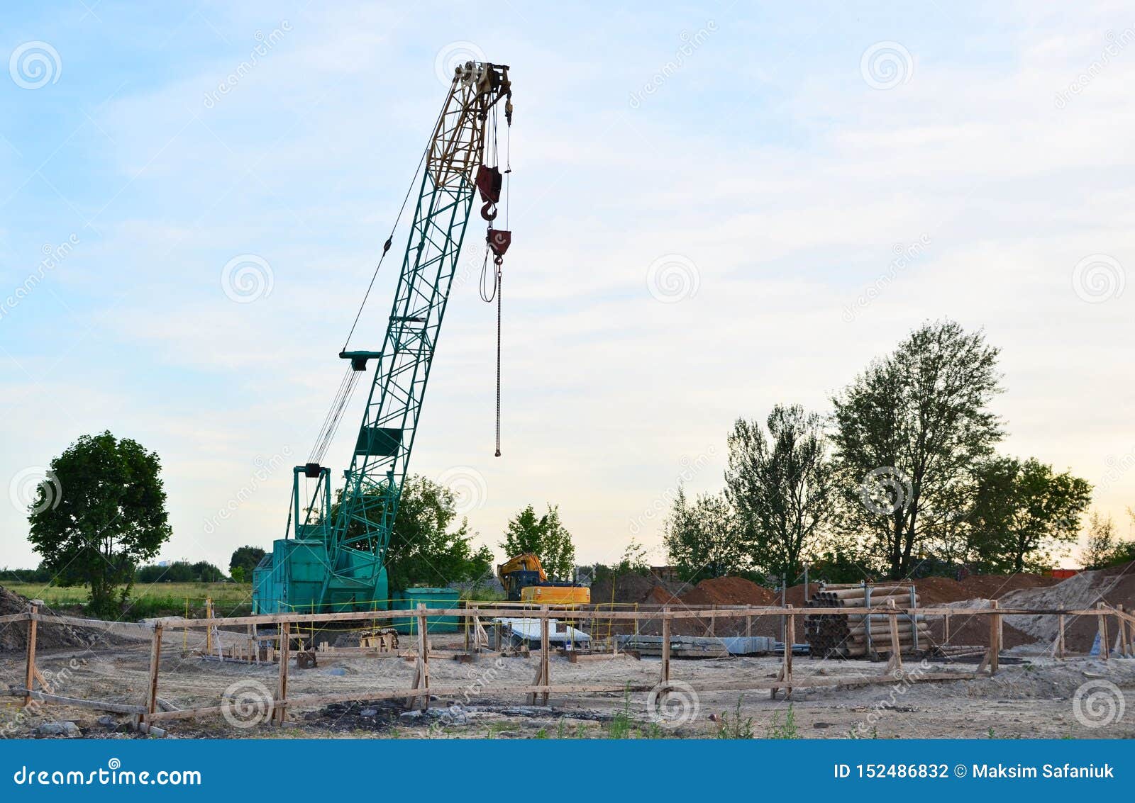 Crawler Crane on the Construction Site for Loading and Unloading and ...