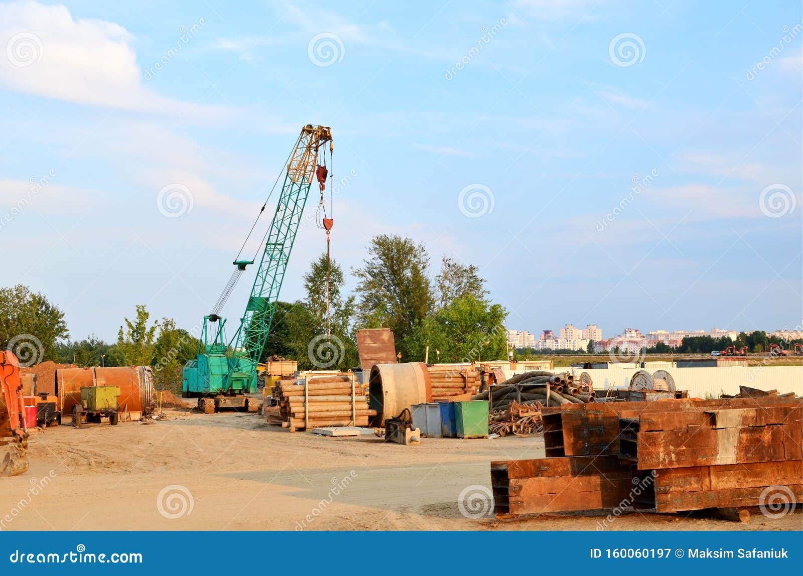 Crawler Crane on the Construction Site for Loading and Unloading and ...