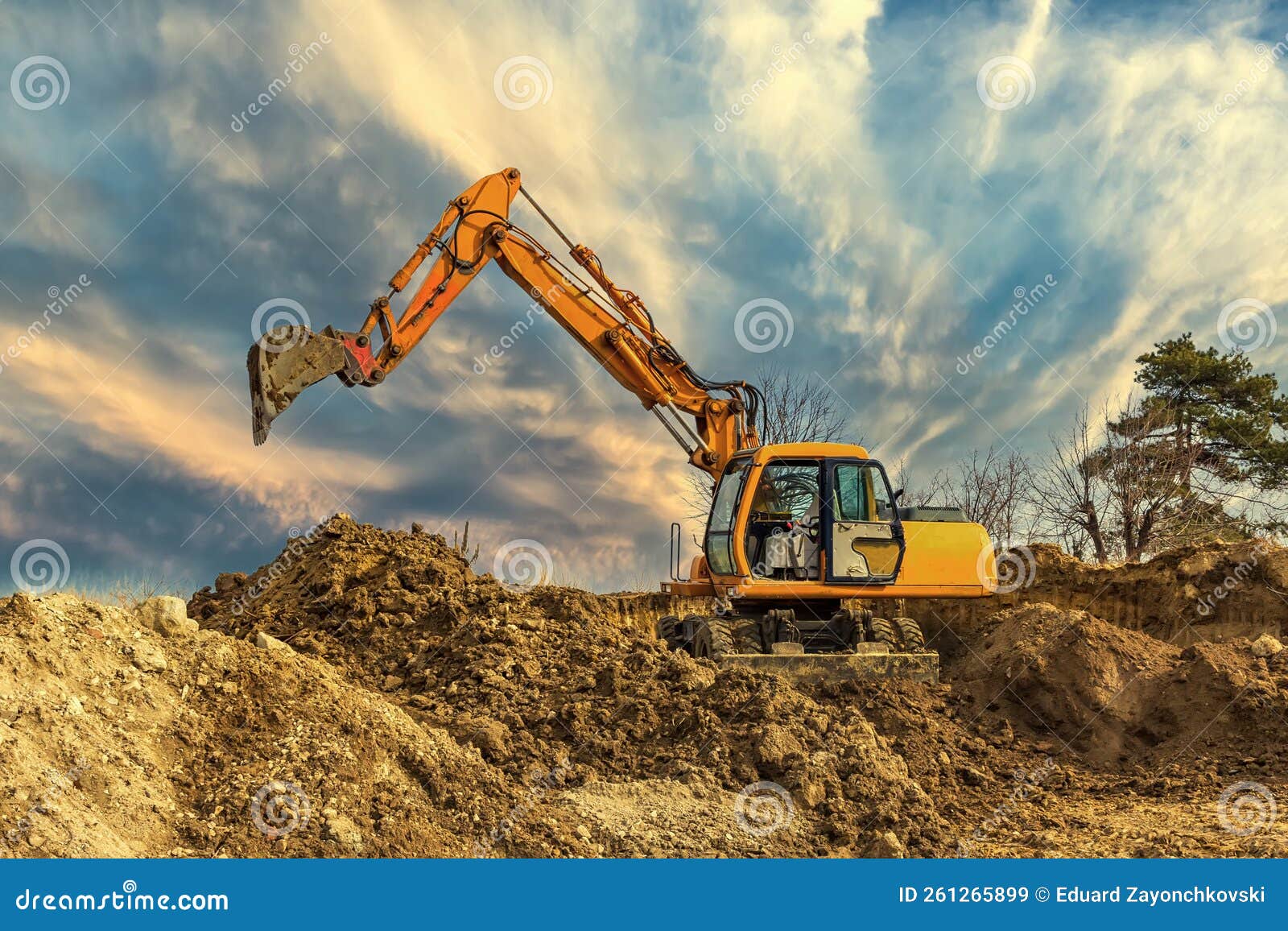 Crawler Excavator during Earthmoving Works on Construction Site at ...