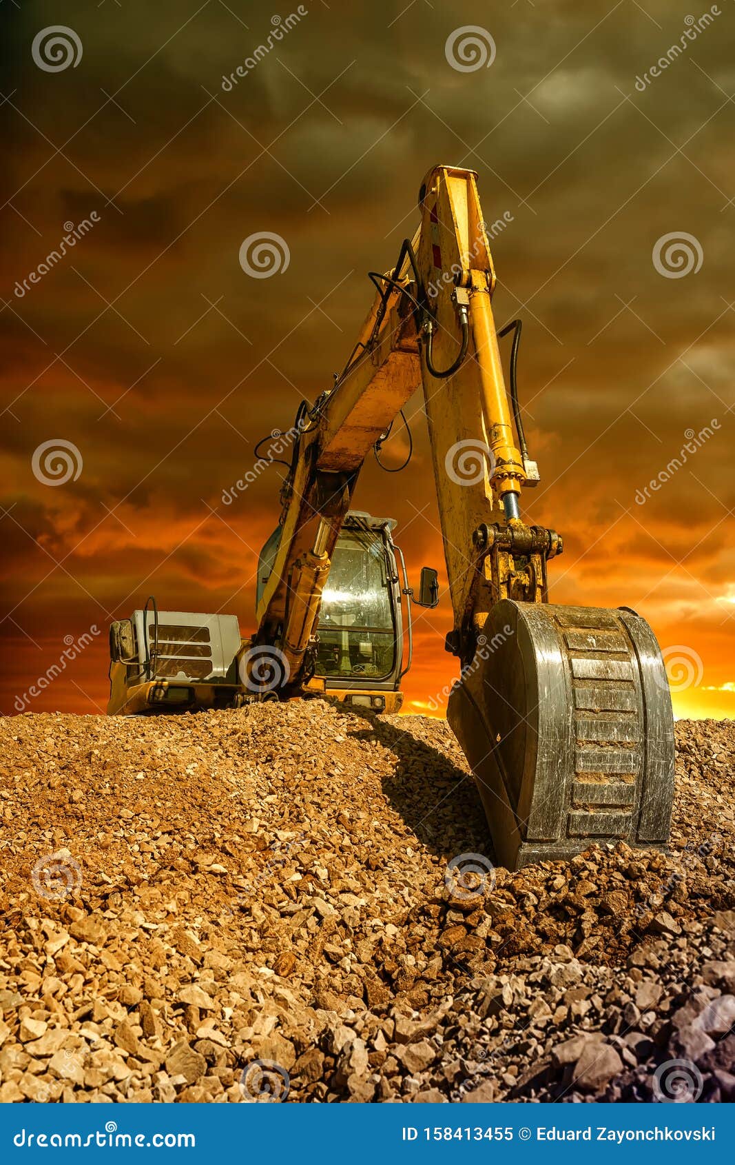 Crawler Excavator during Earthmoving Works on Construction Site at ...