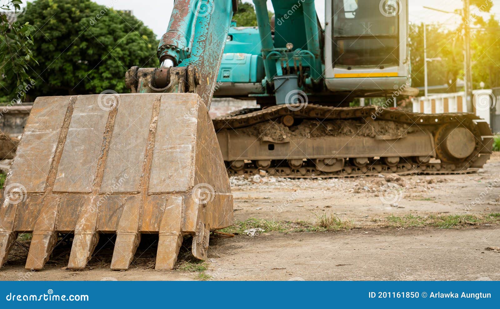 Crawler Excavator Front View Digging on the Demolition Site in the ...