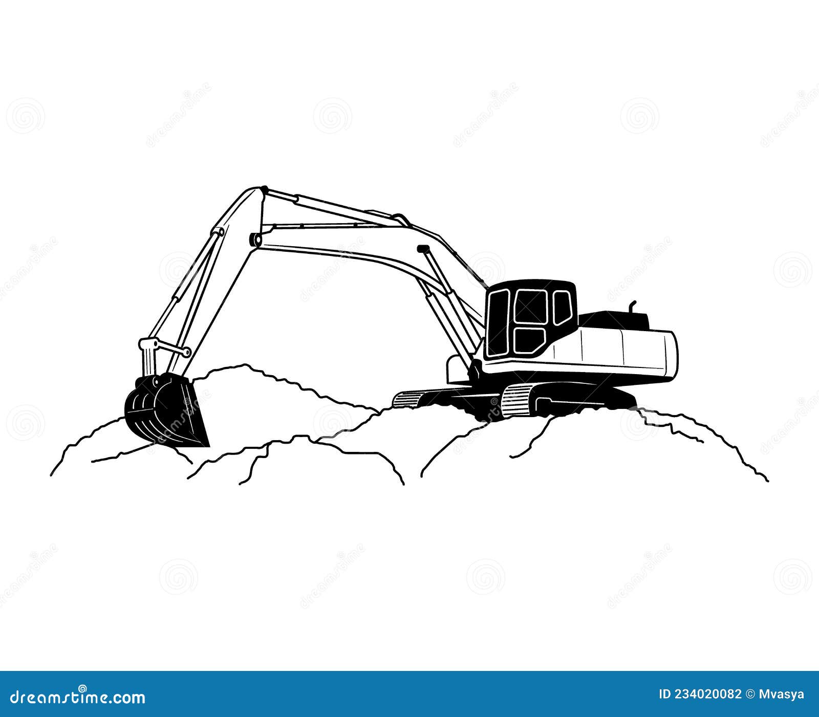 Crawler Excavator Modern Flat Vector Illustration. Black and White ...