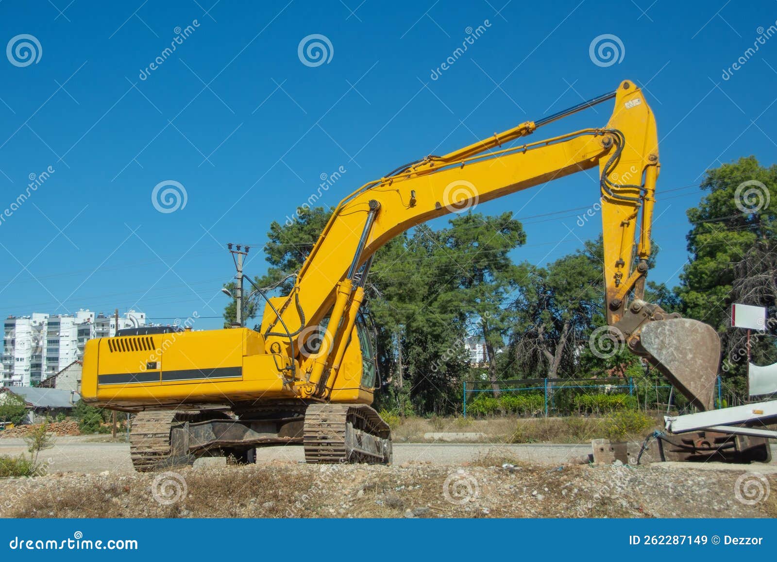 Crawler Excavator, Side View Digs in a Trench Stock Image - Image of ...