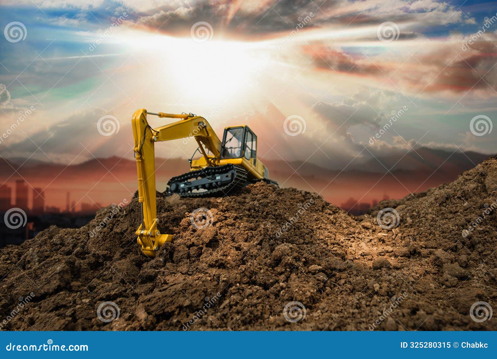 Crawler Excavators Silhouette Are Digging The Soil In The Construction ...