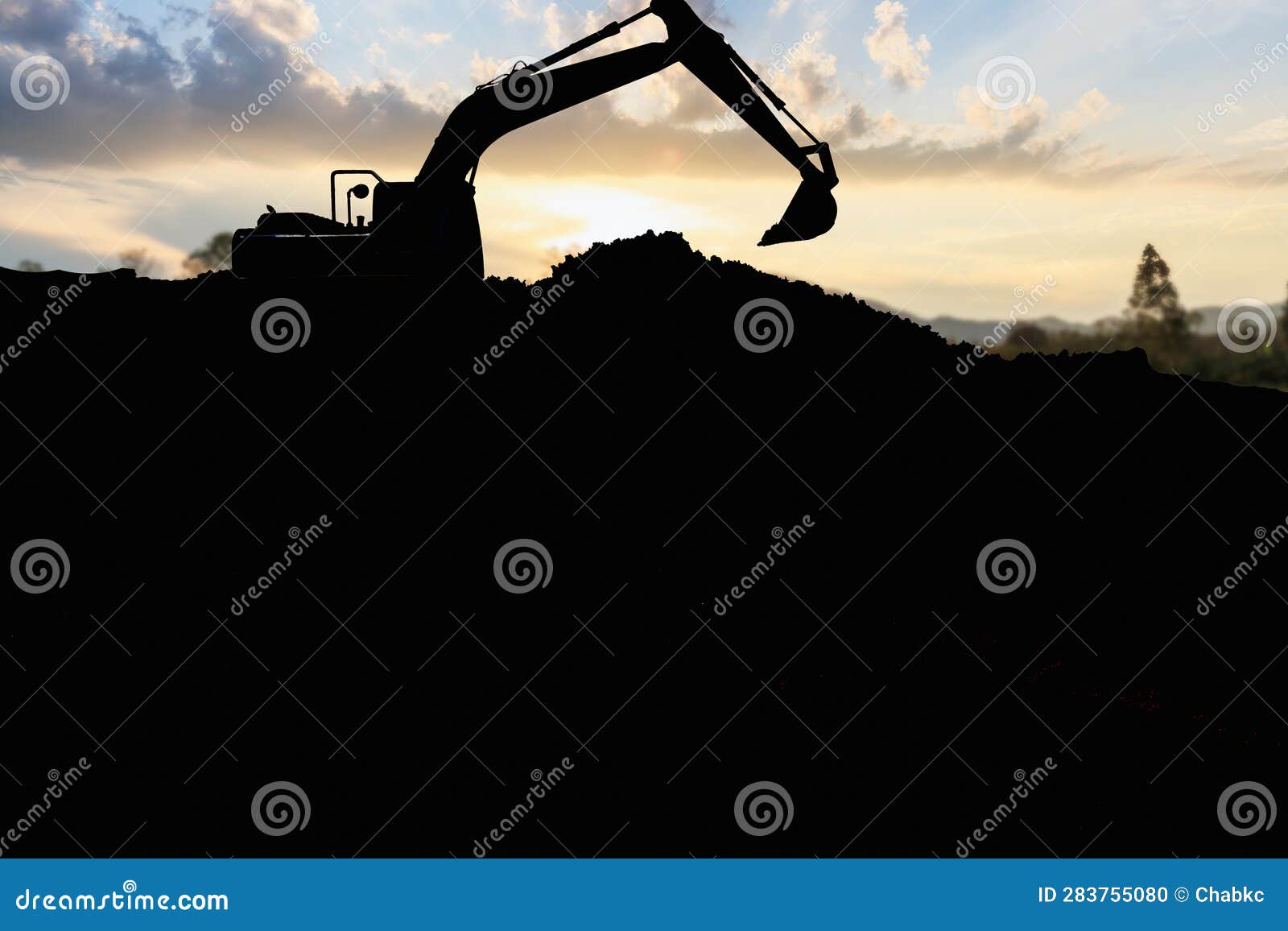 Crawler Excavators Silhouette Are Digging The Soil In The Construction ...