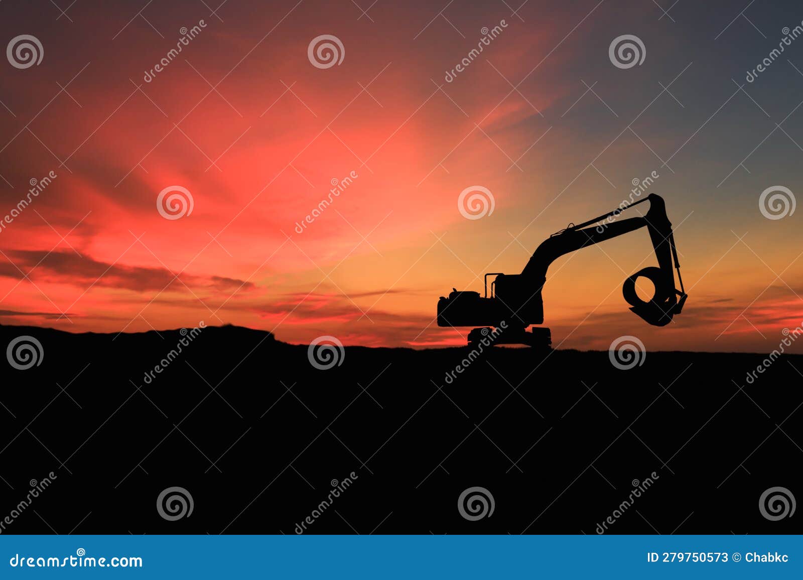 Crawler Excavators Silhouette Are Digging The Soil In The Construction ...