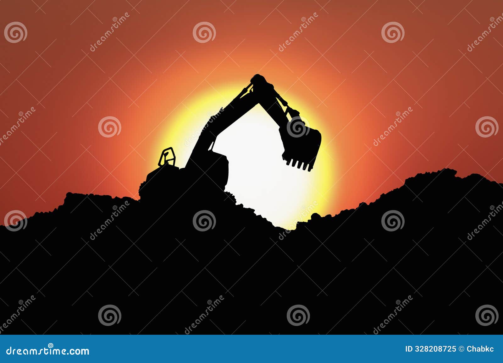 Crawler Excavators Silhouette Are Digging The Soil In The Construction ...