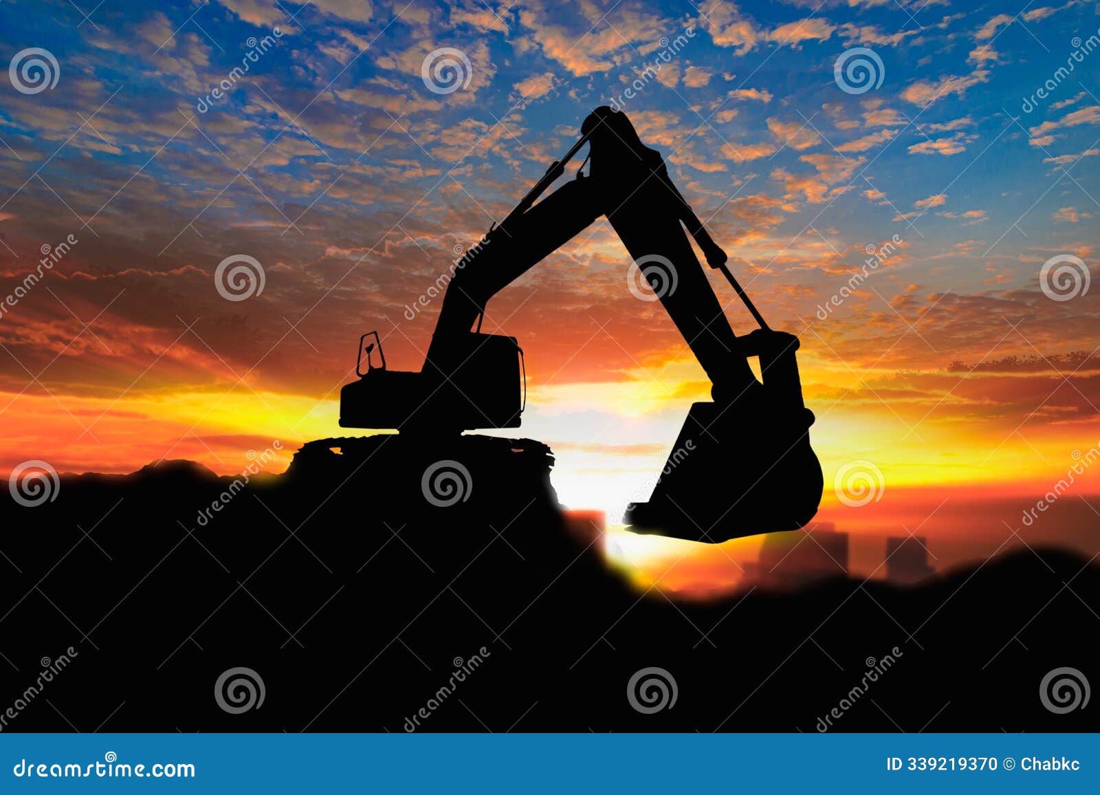 Crawler Excavators Silhouette Are Digging The Soil In The Construction ...