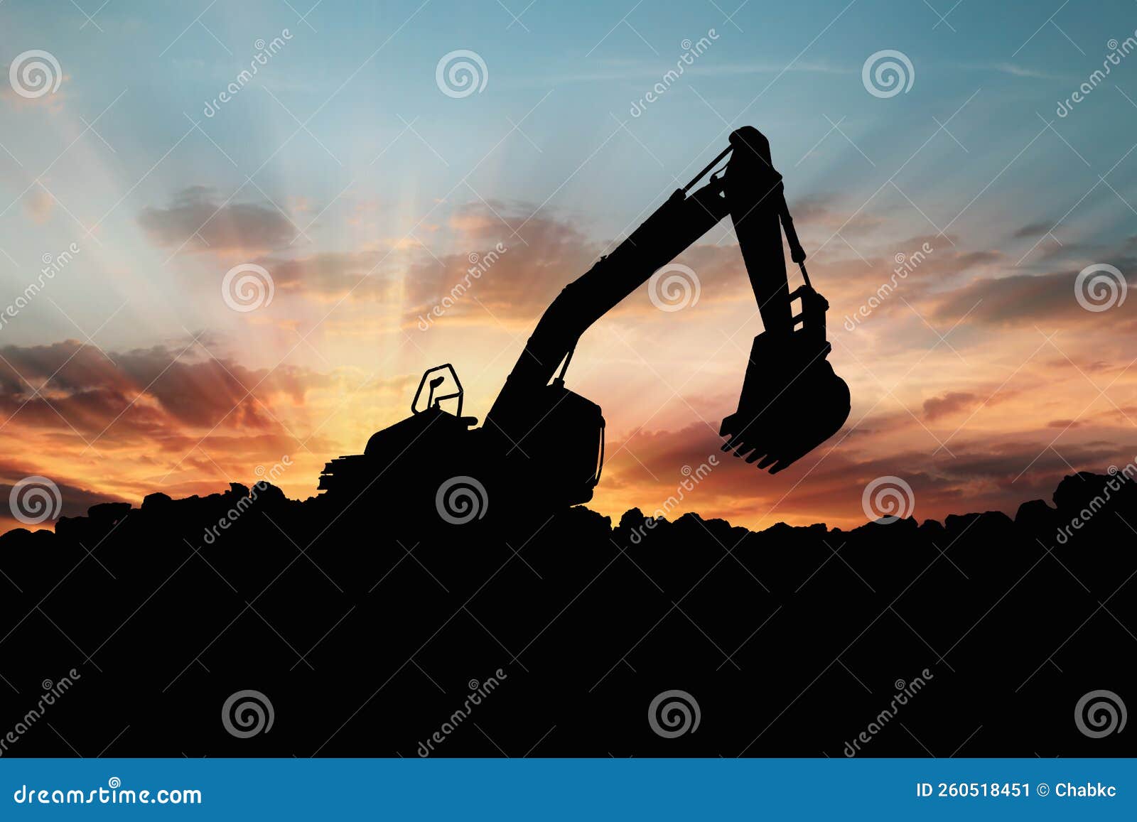 Crawler Excavators Silhouette Are Digging The Soil In The Construction ...