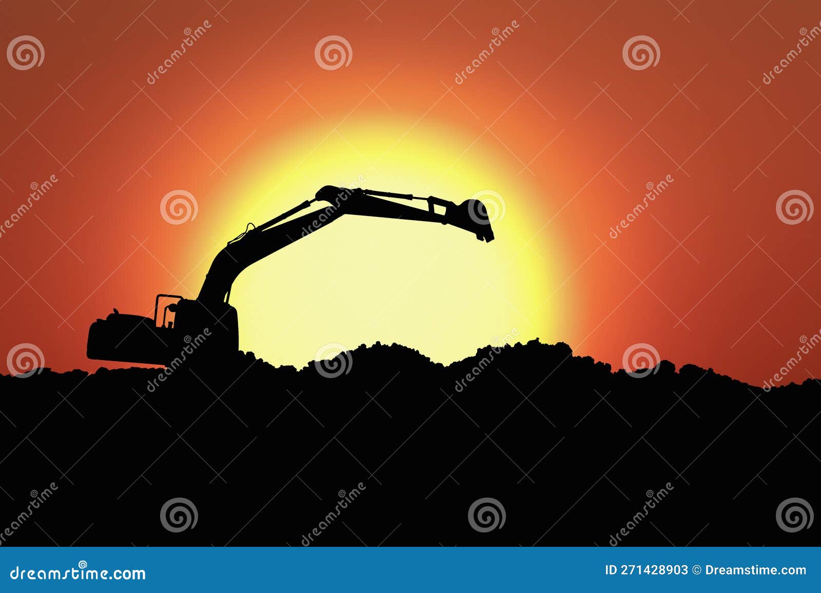 Crawler Excavators Silhouette Are Digging The Soil In The Construction ...